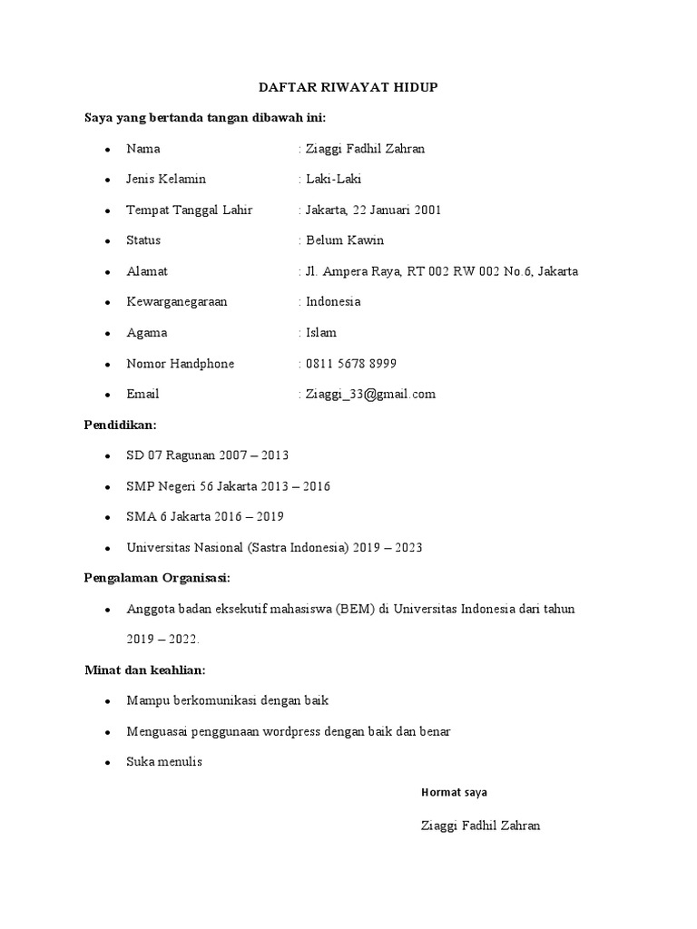 Daftar Riwayat Hidup | PDF