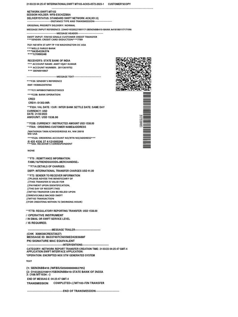 Interbank SWIFT Transfer Copy (PRIYANKA) | PDF | Banking | Banking ...
