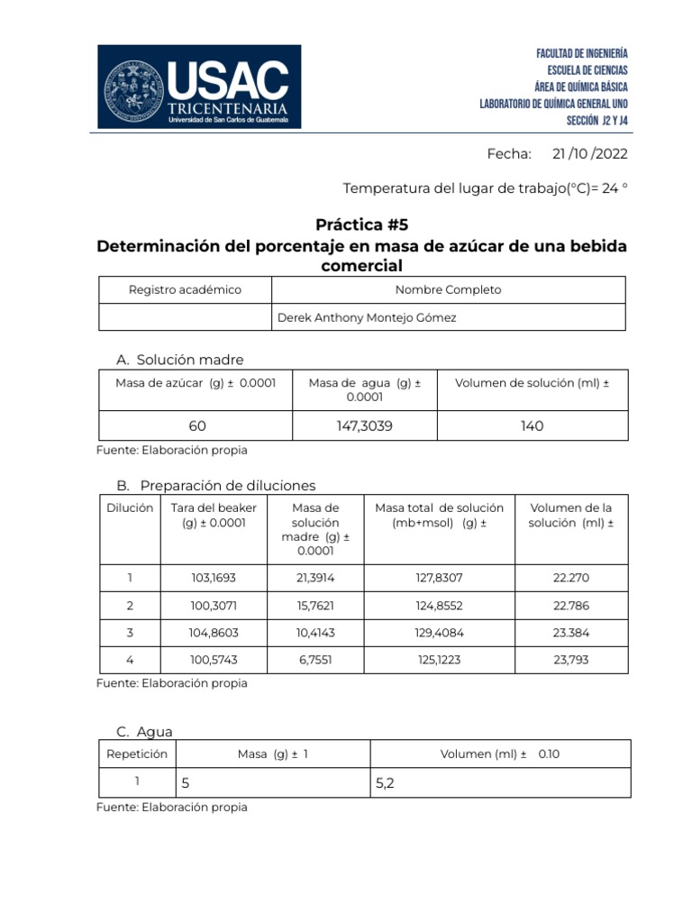 Determinación de Concentración de Azúcar de Una Bebida Comercial | PDF ...