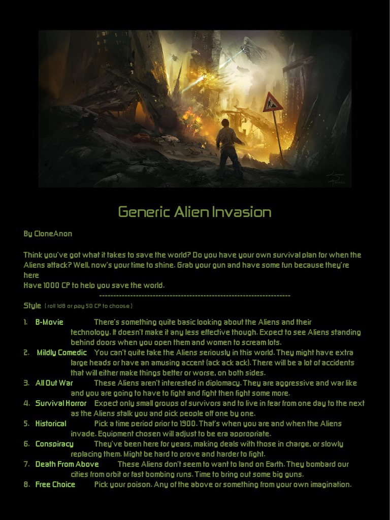 Generic Alien Invasion JumpChain PDF | PDF | Extraterrestrial Life | Human
