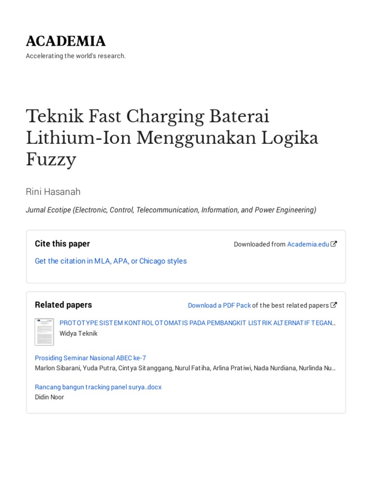 Teknik Fast Charging Baterai Lithium-Ion Menggunakan Logika Fuzzy | PDF | Pengecas Baterai ...