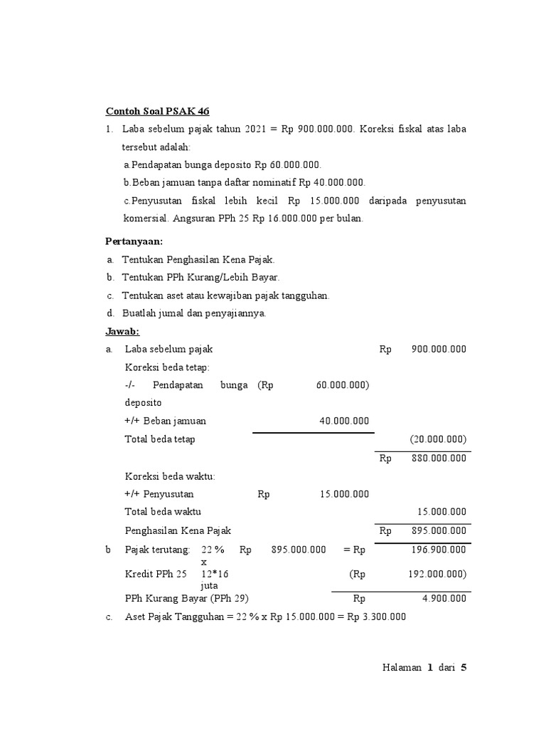 Contoh Soal dan Pembahasan PSAK 46 | PDF