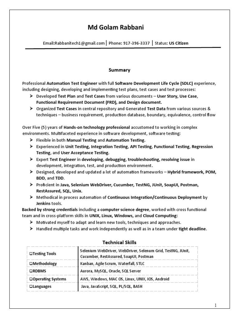 Qa Automation Engineer Pdf Selenium Software Software Testing