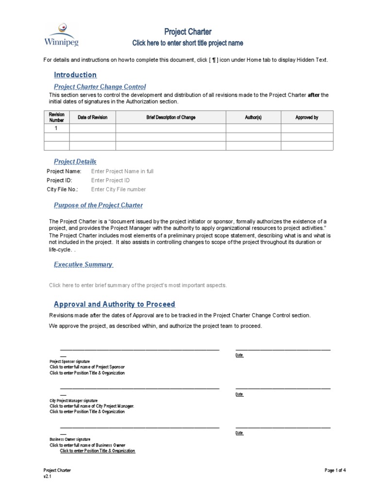 Project Charter Template and Guidelines | PDF | Business