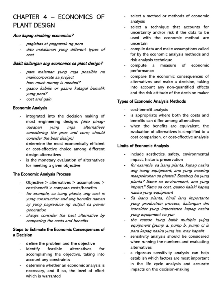 Chapter 4 - Economics of Plant Design | PDF | Net Present Value | Cost ...