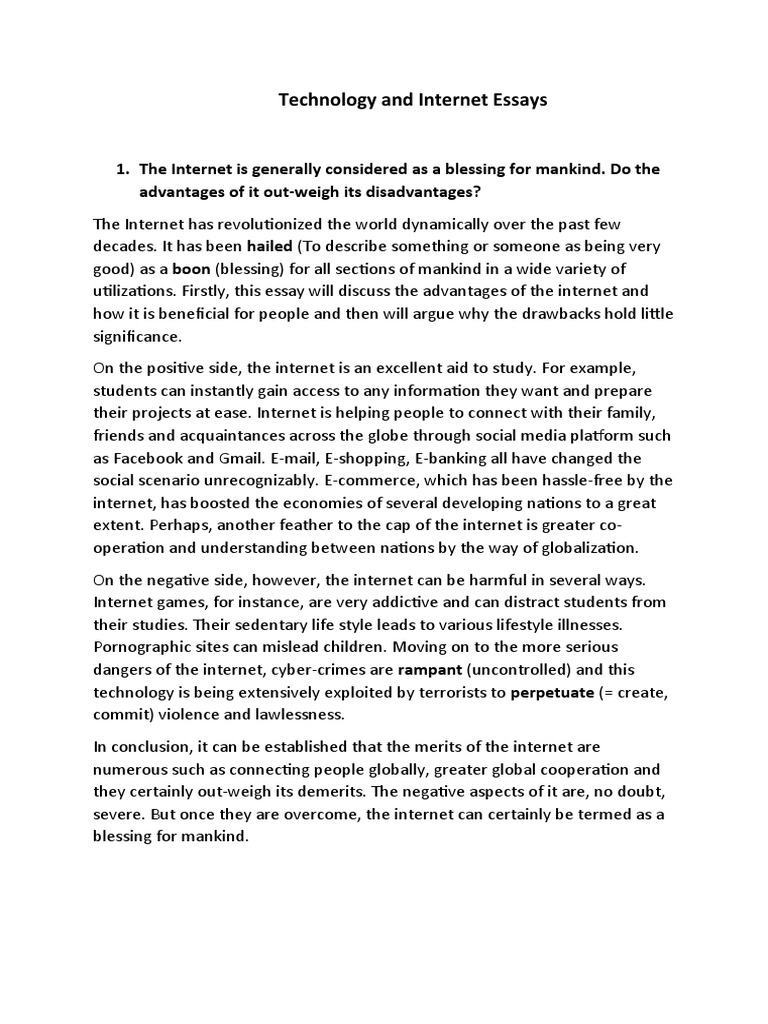 Technology and Internet Essays | PDF | Internet | Employment