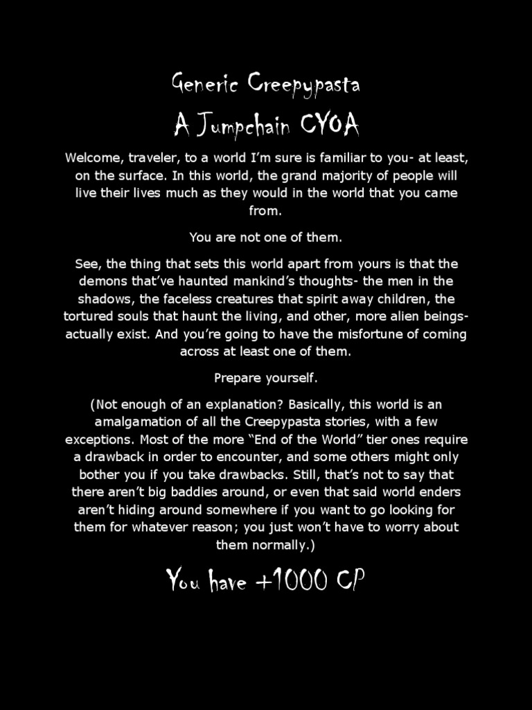 Creepypasta Jumpchain CYOA Guide | PDF | Curse | Senses