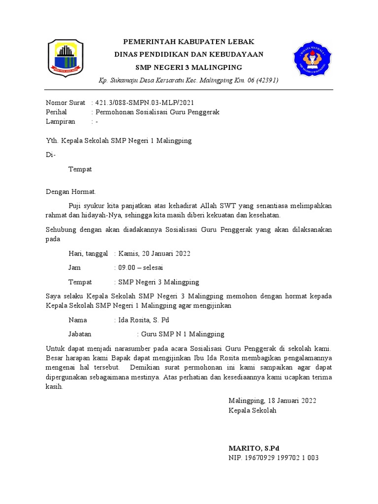 Surat Permohonan Sosialisasi | PDF