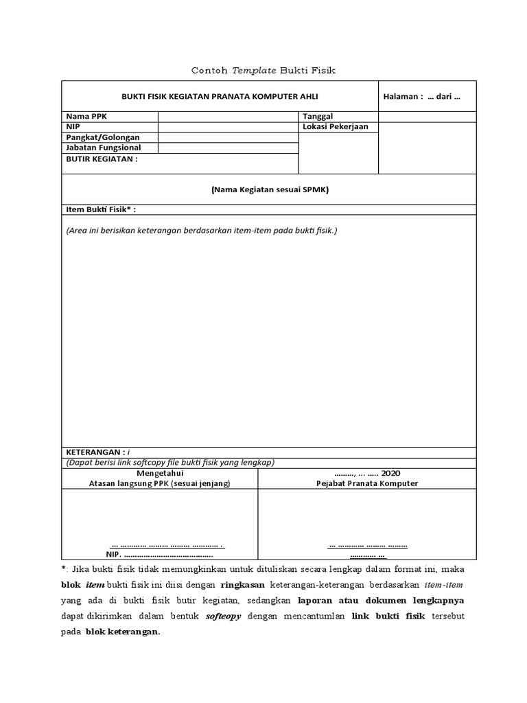 Template Bukti Fisik Juknis | PDF