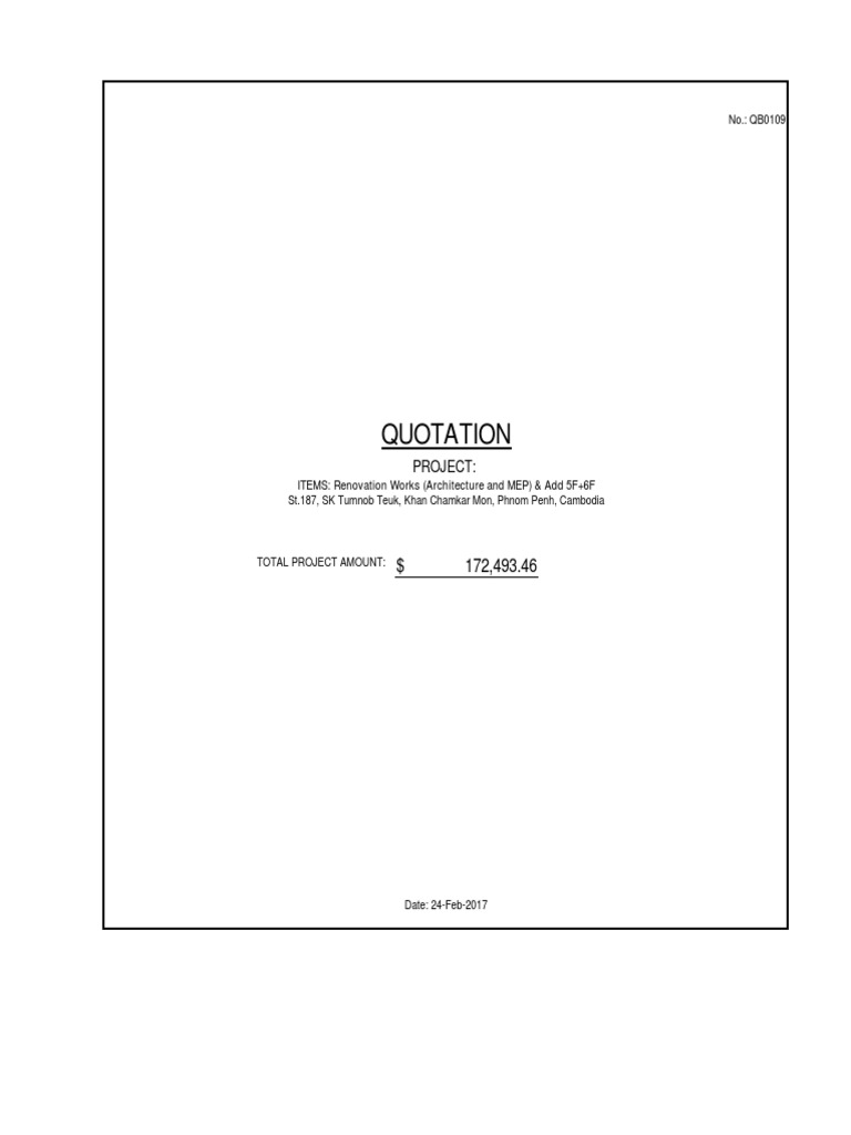 Renovation & Addition Project Quotation for $172,493 Property in Cambodia | PDF | Deep ...