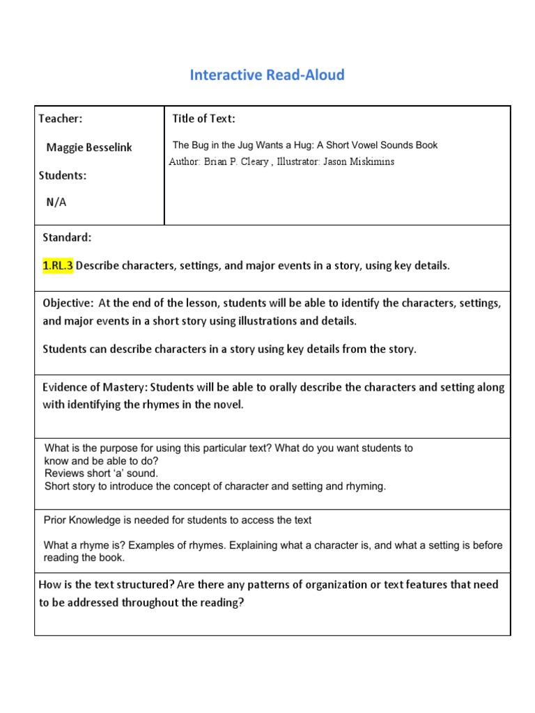 RDG 413 Interactive Read Aloud | PDF | Cognitive Science | Learning
