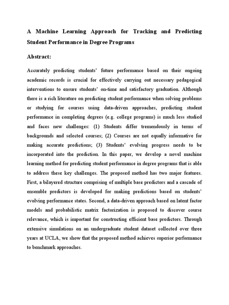 A Machine Learning Approach For Tracking and Predicting Student Performance in Degree Programs ...