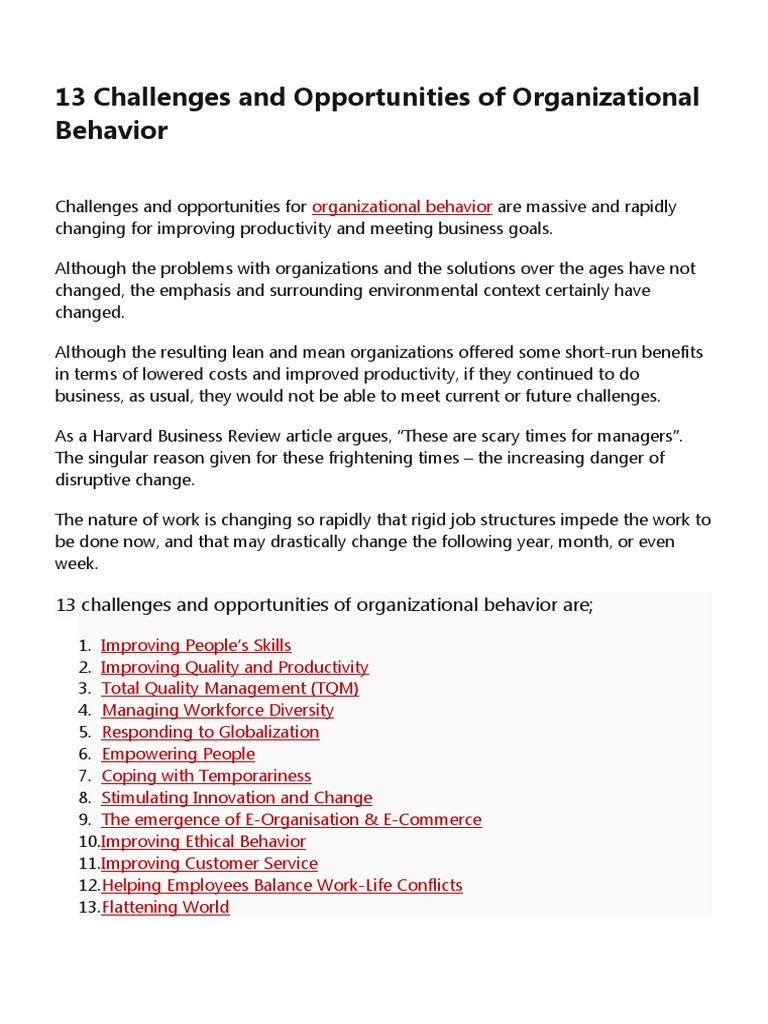 Organizational Behavior: Challenges & Opportunities | PDF | E Commerce ...