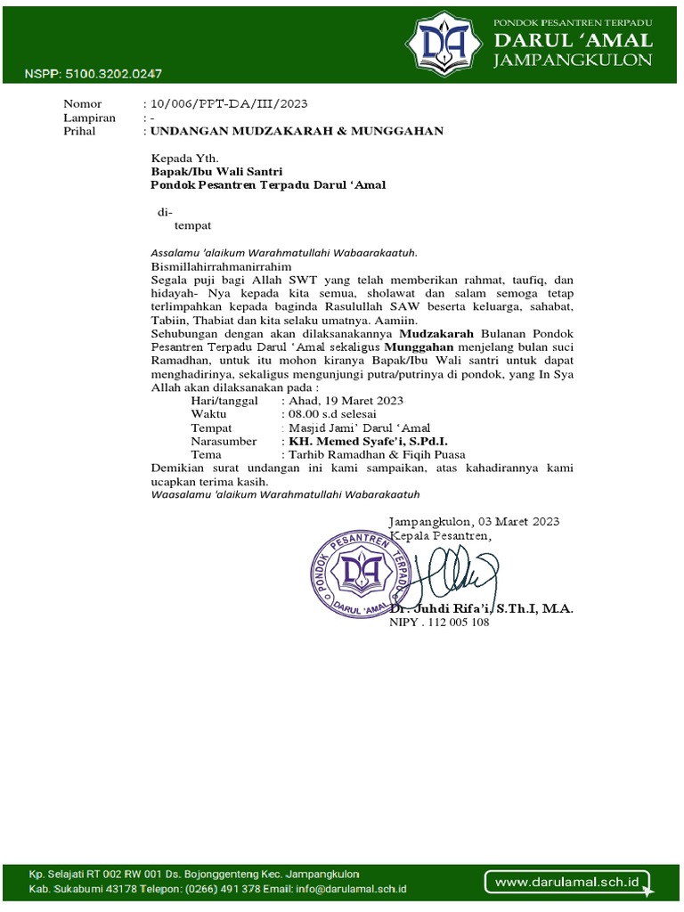 Undangan Mudzakarah & Munggahan Maret | PDF