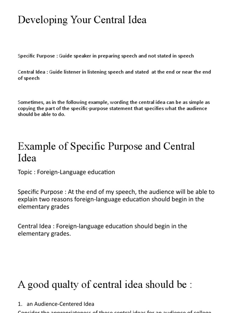 Developing Your Central Idea | PDF