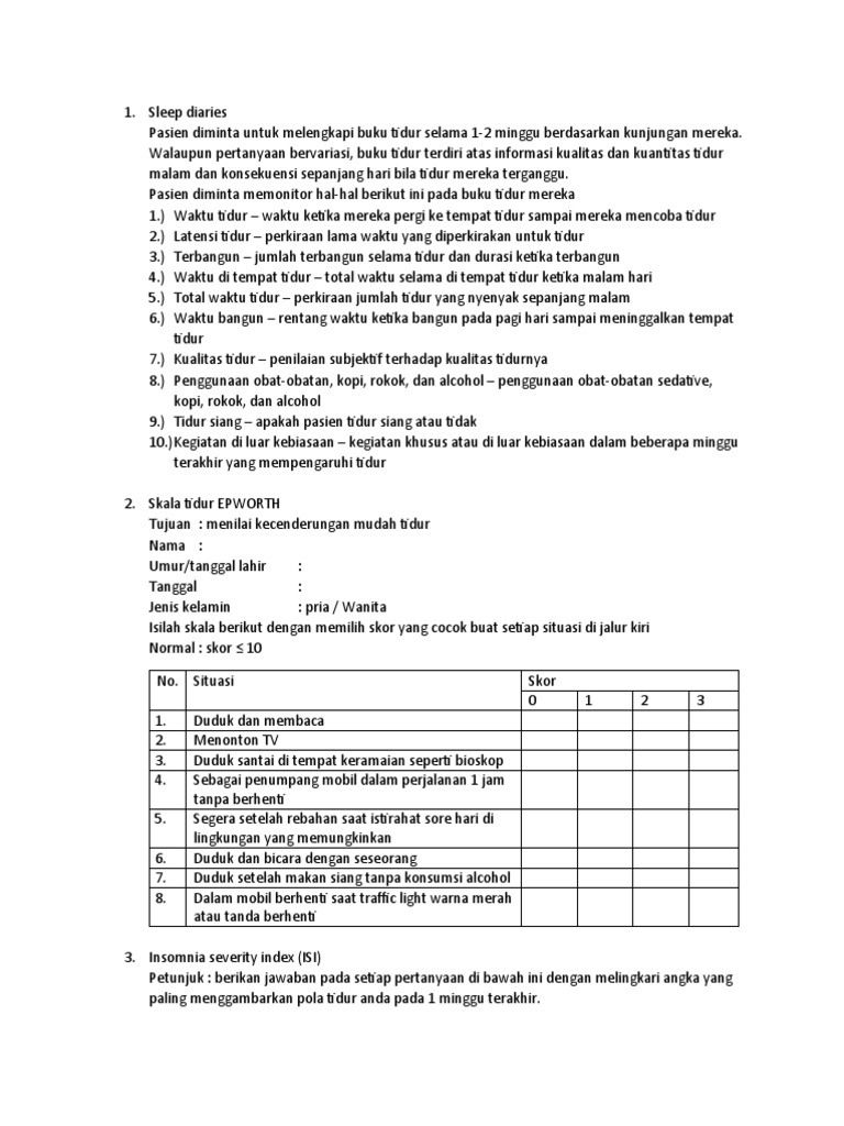 Kuesioner Gangguan Tidur | PDF