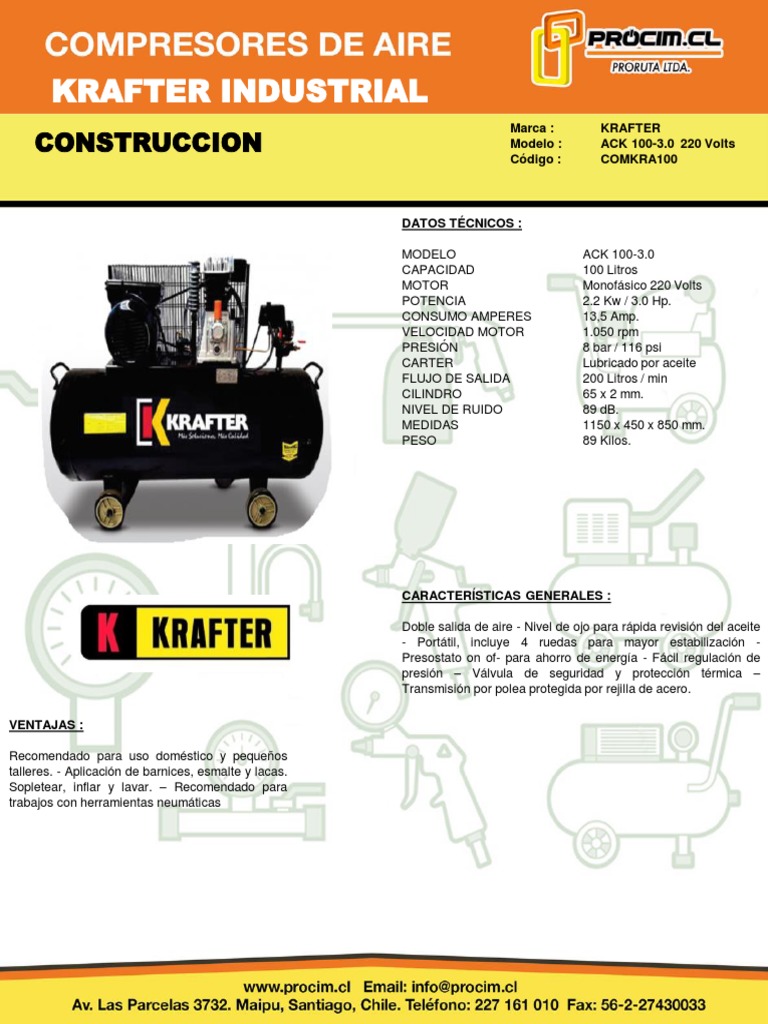 Compresor de Aire Krafter 100 LTS 30 HP 220 V-0 | PDF | Tecnología de vehículos | Tecnologías ...