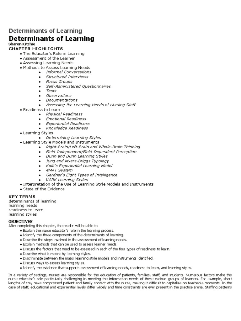 Readiness To Learn | PDF | Learning | Learning Styles