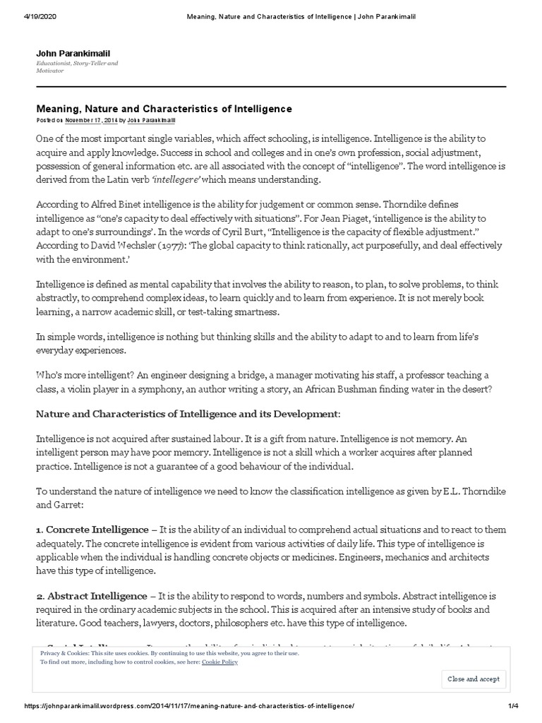 Characteristics and Nature of Intelligence | PDF | Intelligence ...