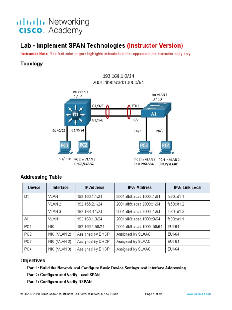 24.1.5 Lab - Implement SPAN Technologies - ILM | PDF | I Pv6 | Ip Address