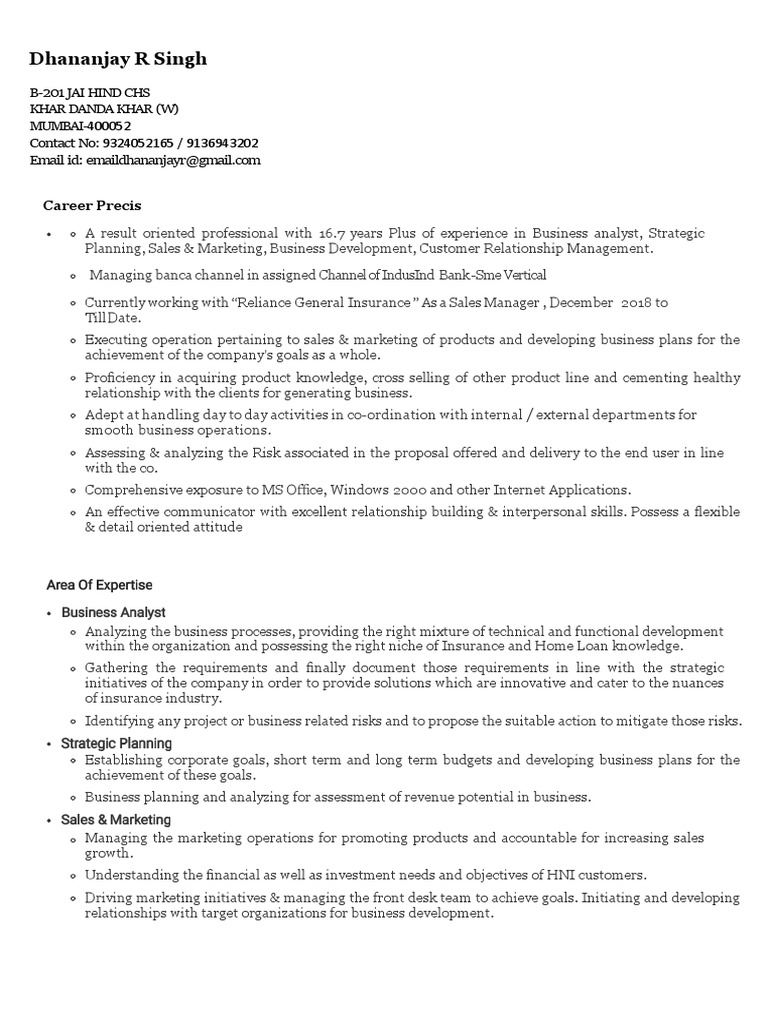 1640959137223resume Dhananjay PDF | PDF | Banks | Sales