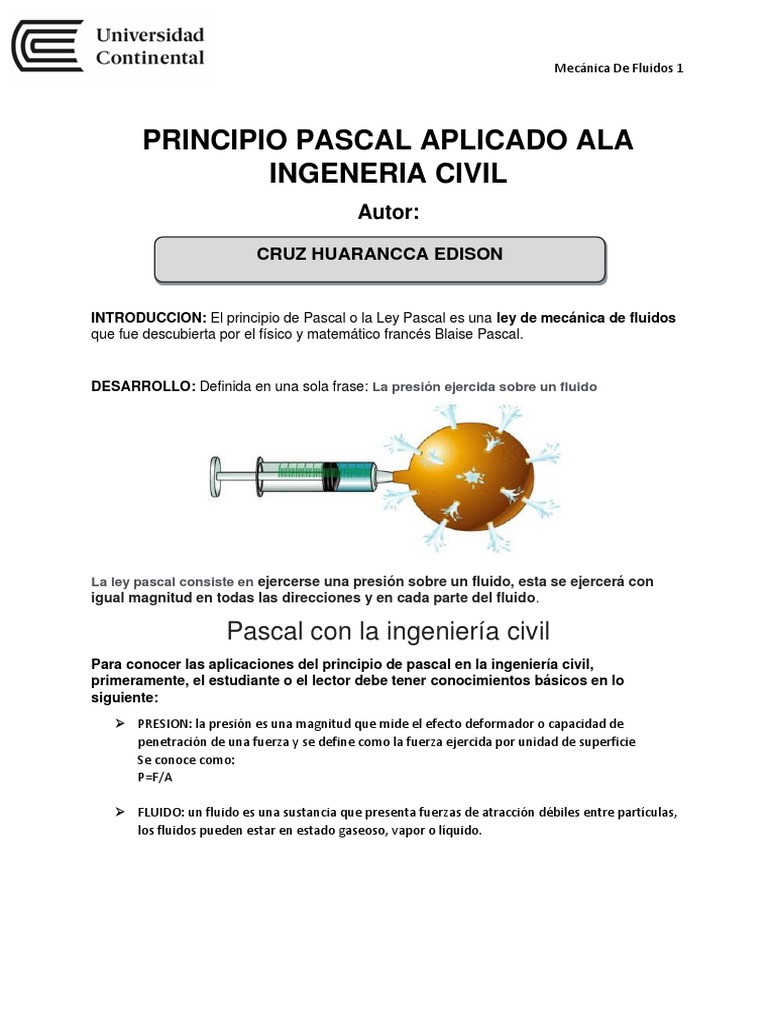 Ley Pascal | PDF | Ingeniero civil | Mecánica de fluidos