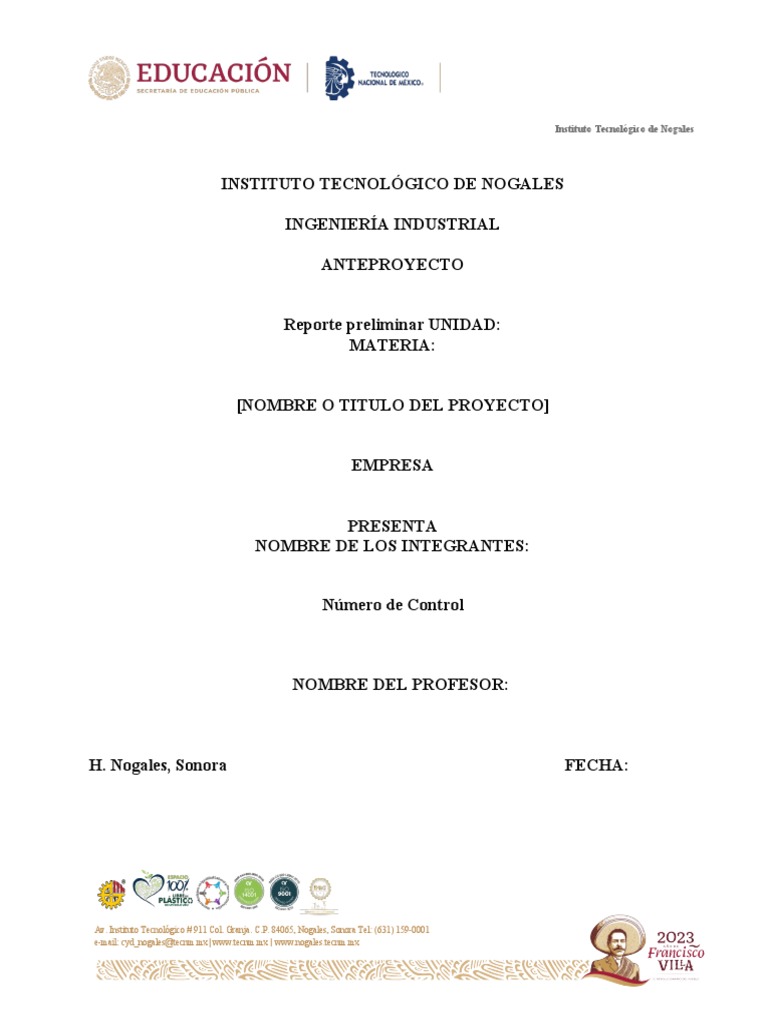 Estructura Del Anteproyecto 2023 PORTADA OFICIAL | PDF