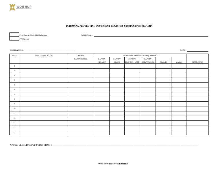 SIC - Personal Protective Equipment Form | PDF