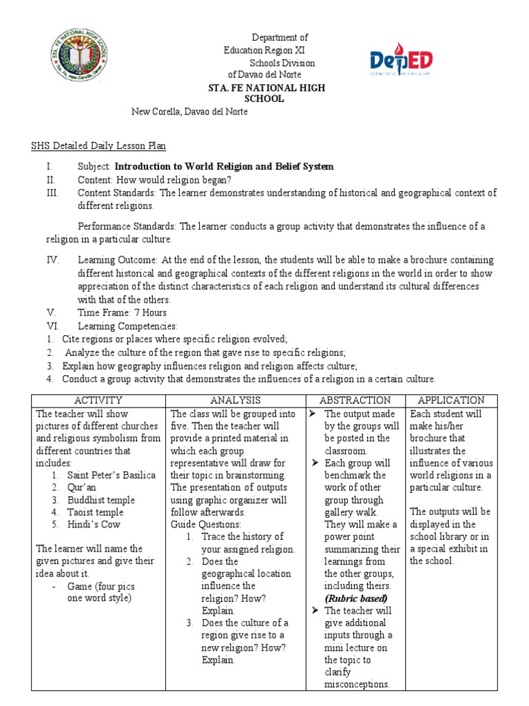 Lesson Plan-World Religion | PDF | Temple | Lesson Plan