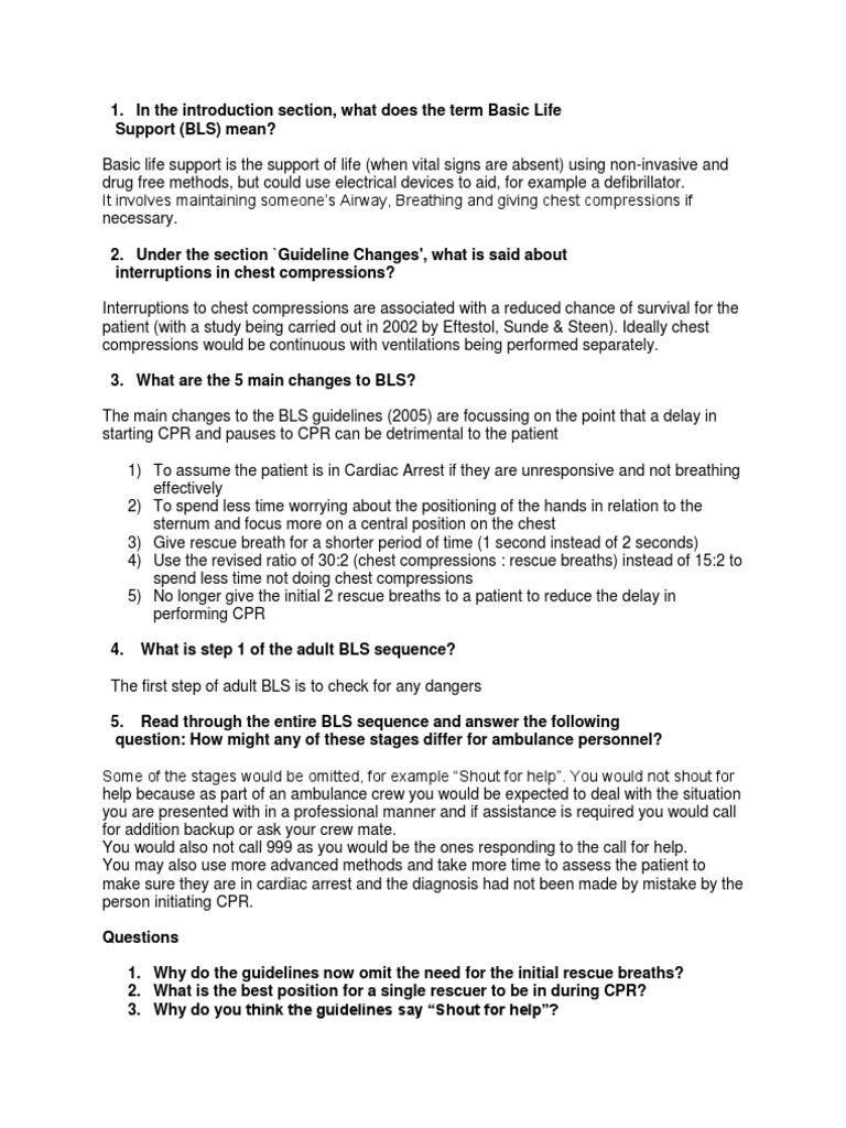 BLS Questions | PDF | Medical Procedures | Cardiopulmonary Resuscitation