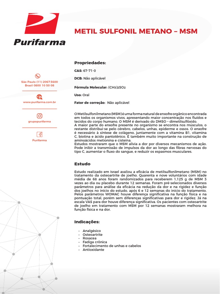 Metil Sulfonil Metano MSM | PDF | Dor | Músculo esquelético
