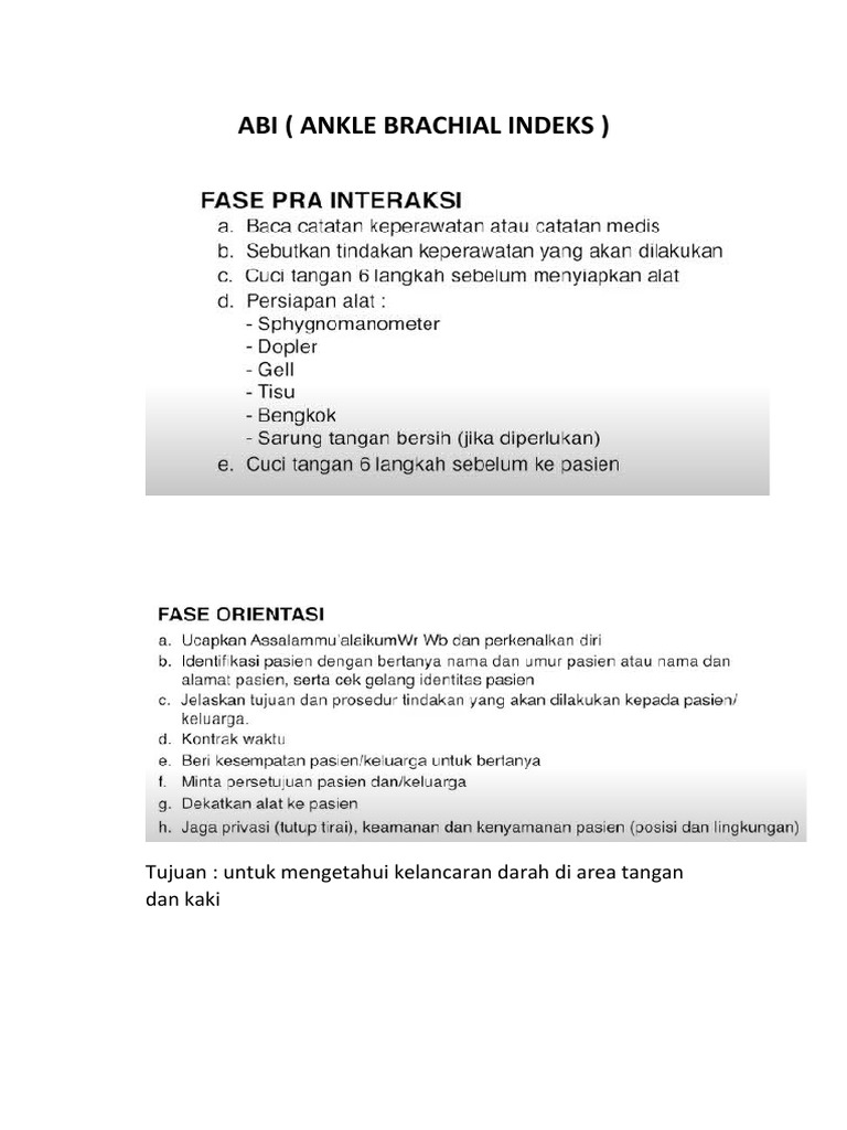 Abi (Ankle Brachial Indeks) : Tujuan: Untuk Mengetahui Kelancaran Darah ...
