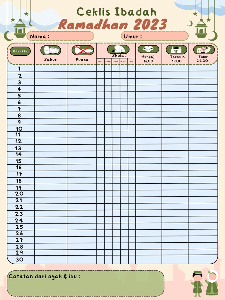 Ceklis Ibadah Ramadhan 2023 | PDF