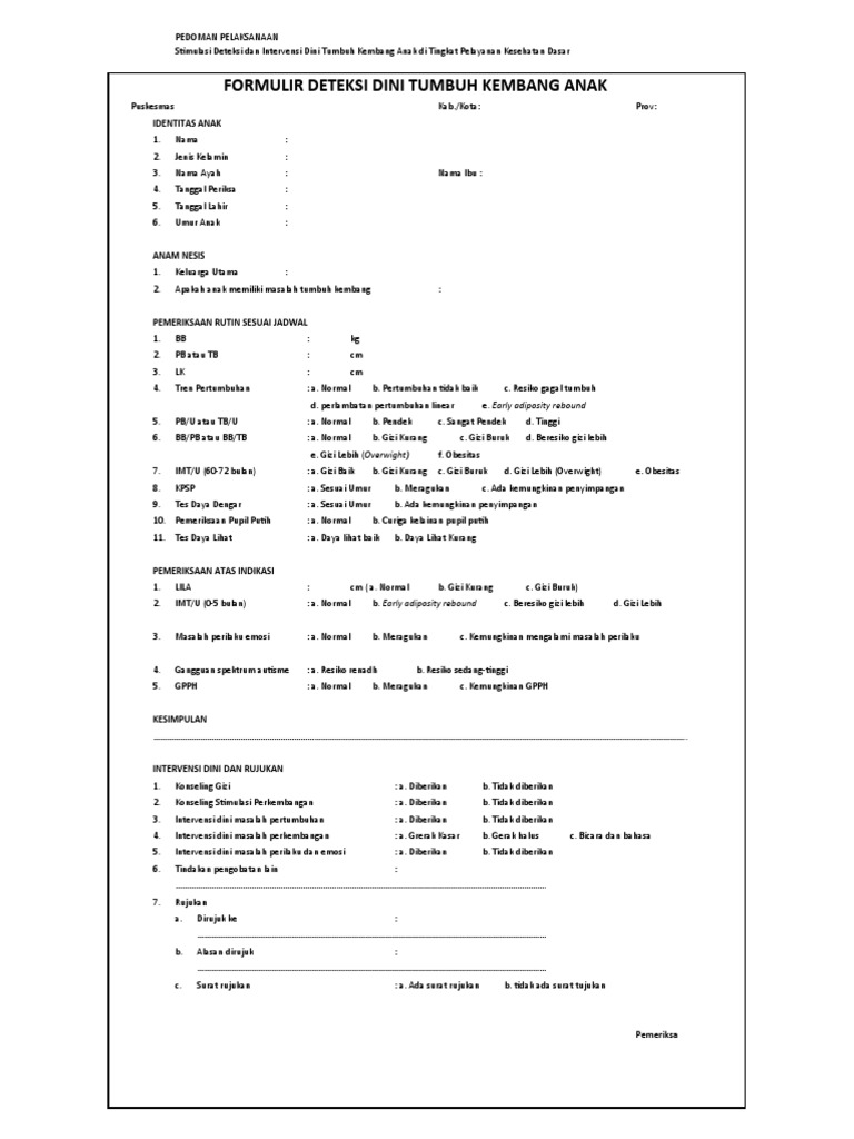 Formulir Deteksi Dini Tumbuh Kembang Anak | PDF | Kesehatan Holistik