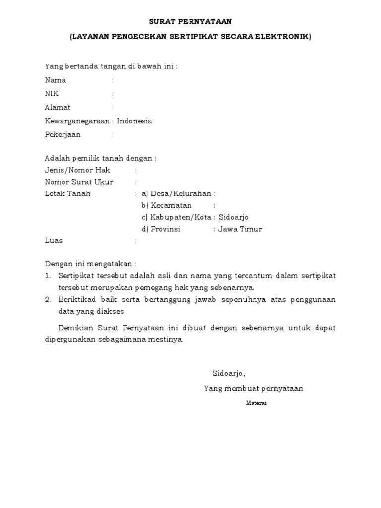 Surat Pernyataan Pengecekan Keabsahan | PDF