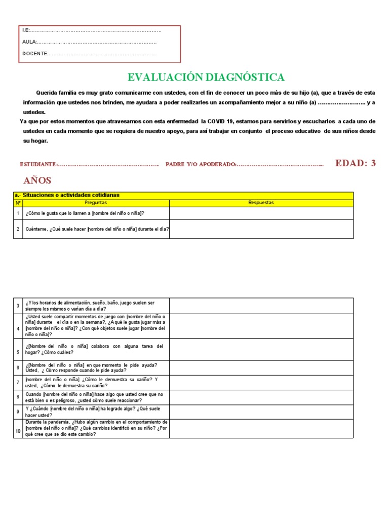 Evaluacion Diagnostica 3 Años | PDF | Evaluación | Aprendizaje