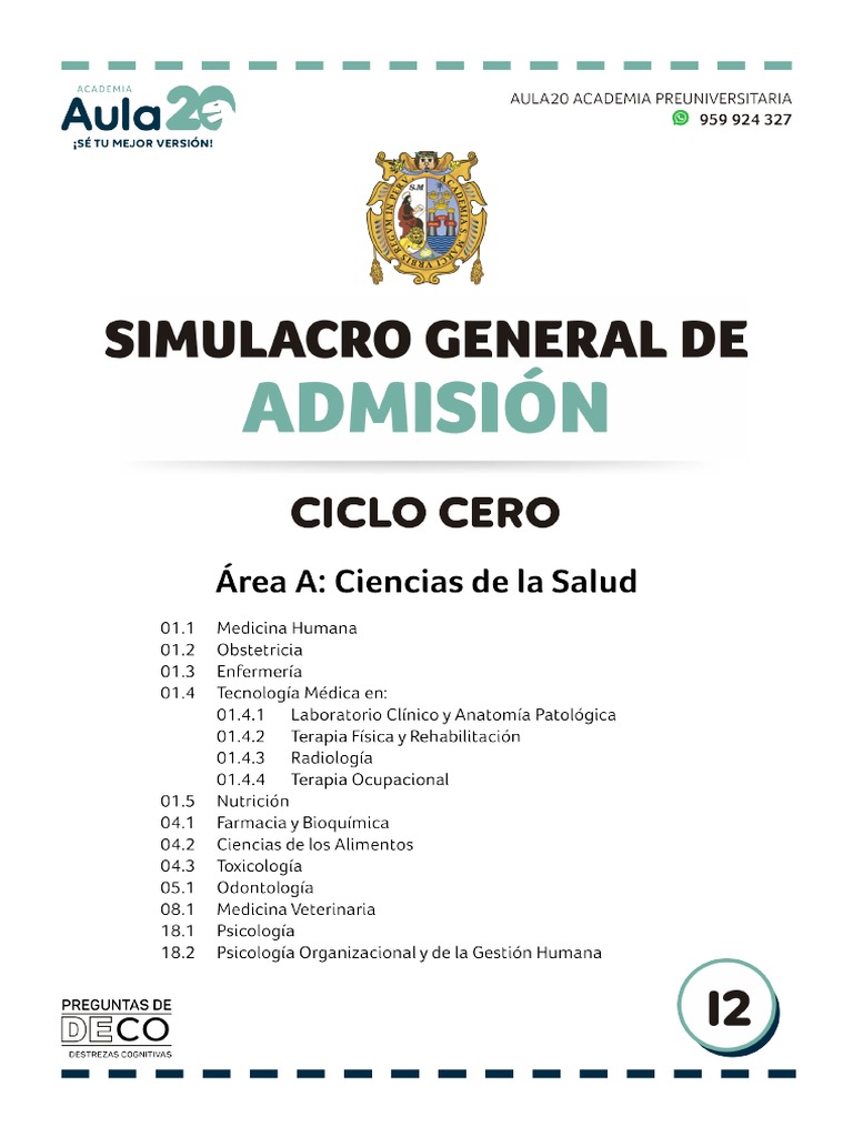 Unmsm Oficial Simulacro Ciclo Cero Area A | PDF