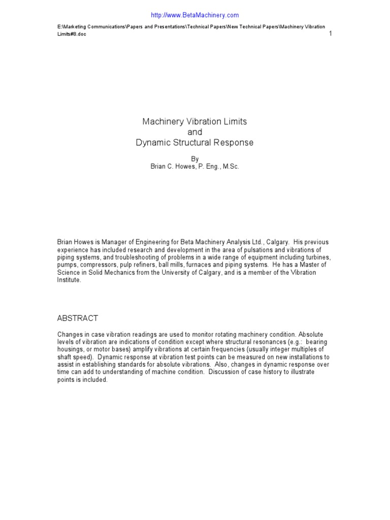 Machinery Vibration Limits and Dynamic Structural Response | PDF | Pump | Resonance