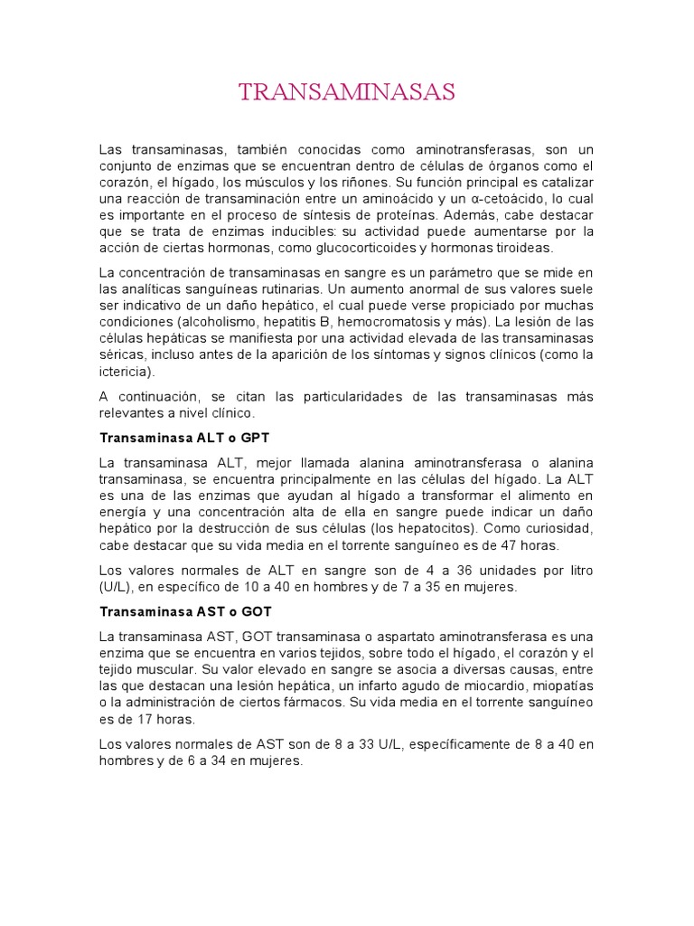 TRANSAMINASAS | PDF | Transaminasa | Alanina transaminasa
