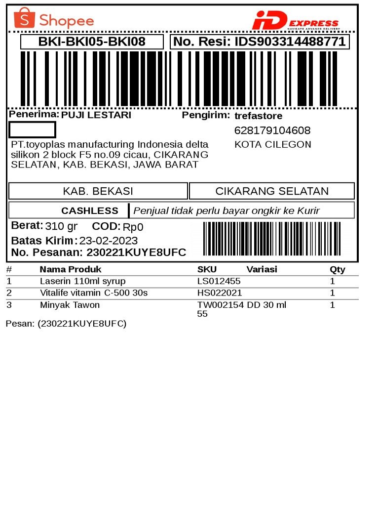 S - Label Pengiriman - Reguler - 1 - 6 | PDF