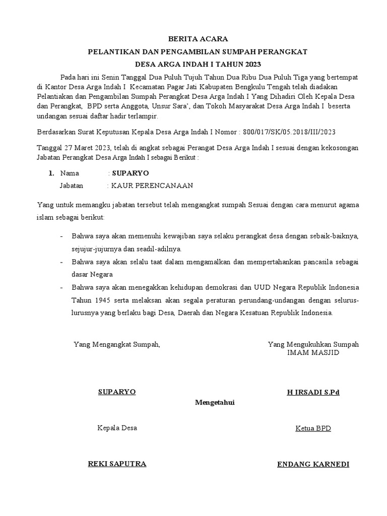 BERITA ACARA Pelantikan-1 | PDF