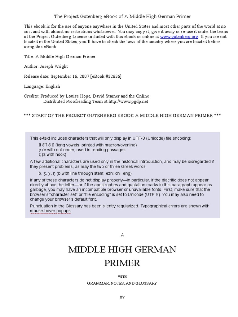 The Project Gutenberg Ebook of A Middle High German Primer | PDF ...