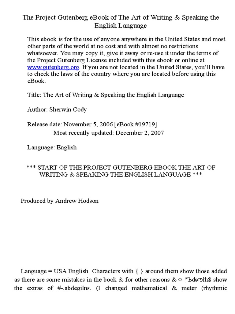 The Project Gutenberg Ebook of The Art of Writing & Speaking The ...