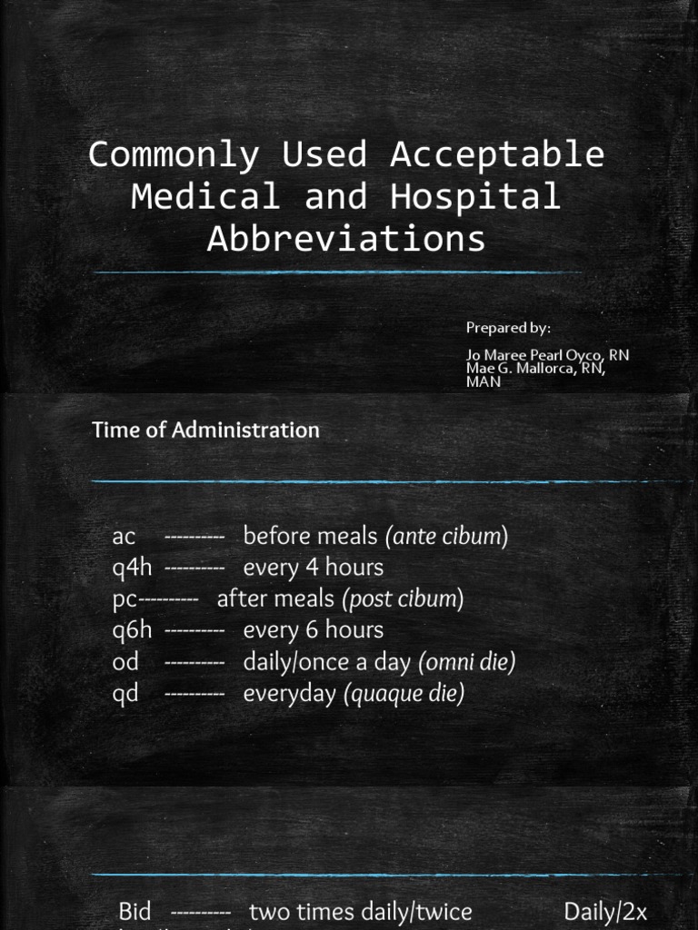 Commonly Used Acceptable Medical and Hospital Abbreviations 1 PDF | PDF ...