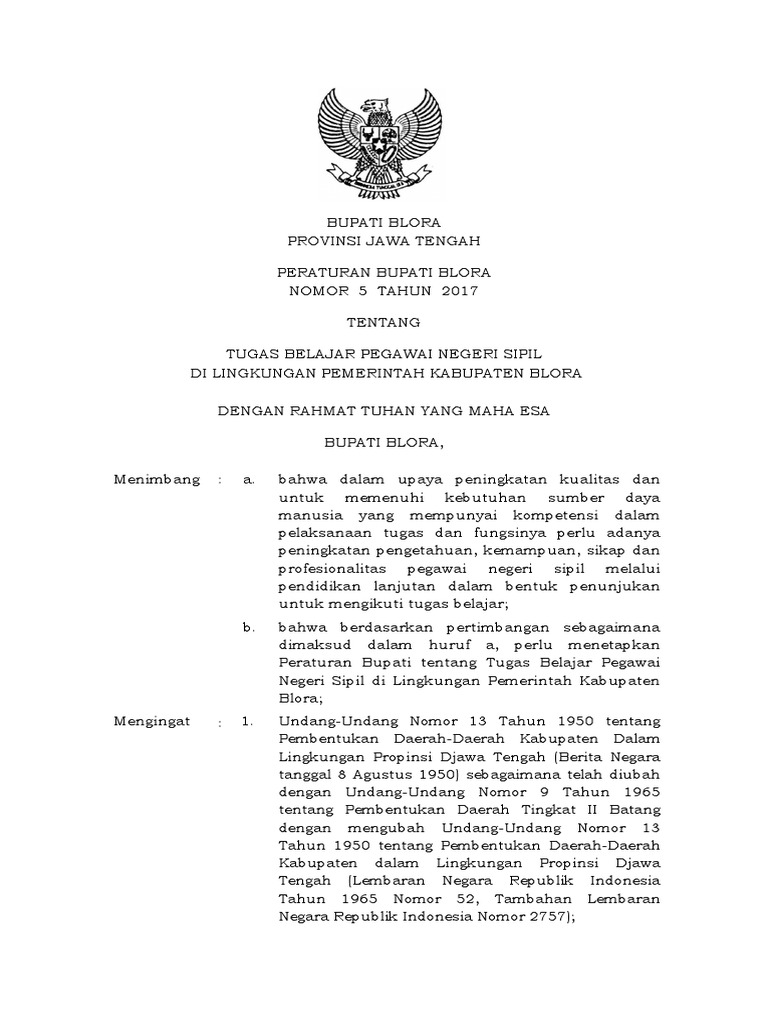 Peraturan Tugas Belajar PNS Blora | PDF
