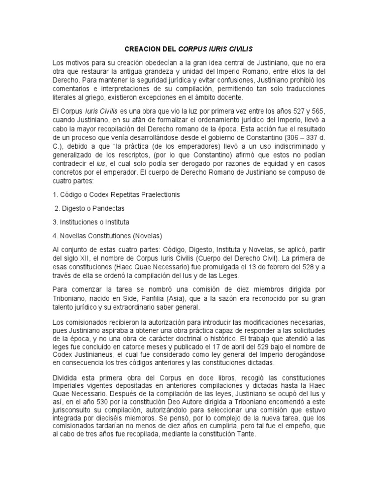 Creacion de La Corpus Iuris Civilis | PDF | Justiniano I | Ley romana