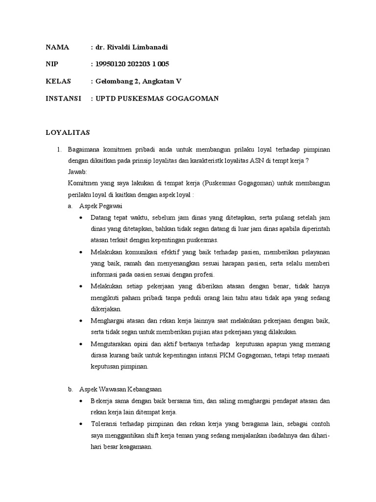 Tugas Mandiri LOYALITASI Dr. Rivaldi Limbanadi. Gelombang II. KelasAngkatan V | PDF