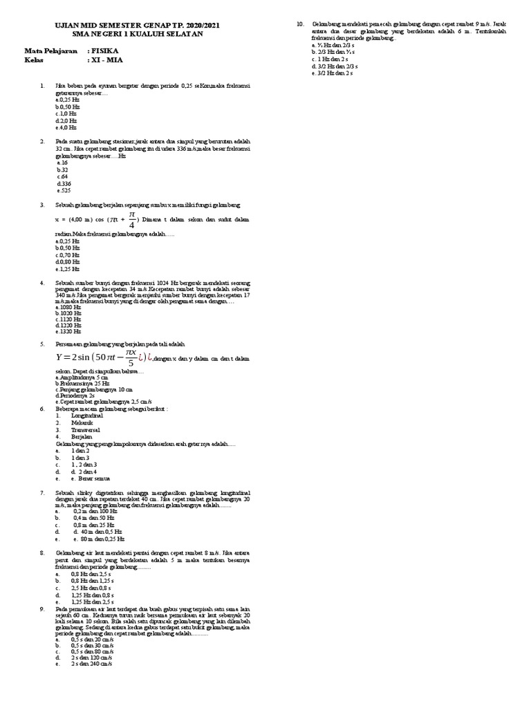Soal Ujian Fisika Mid Semester Genap 2021 | PDF
