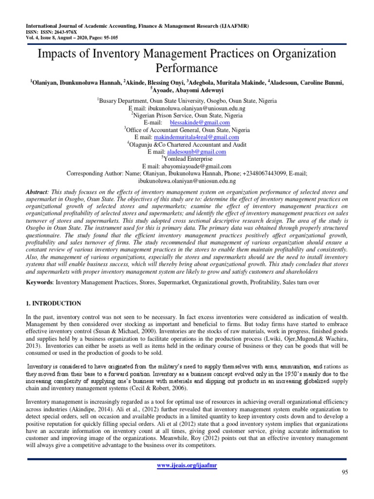 Impacts of Inventory Management Practices On Organization Performance ...