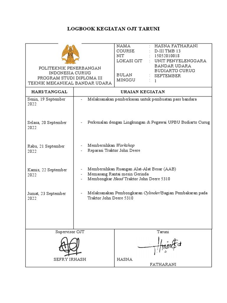 Log Book Harian Ojt Ii TMB | PDF